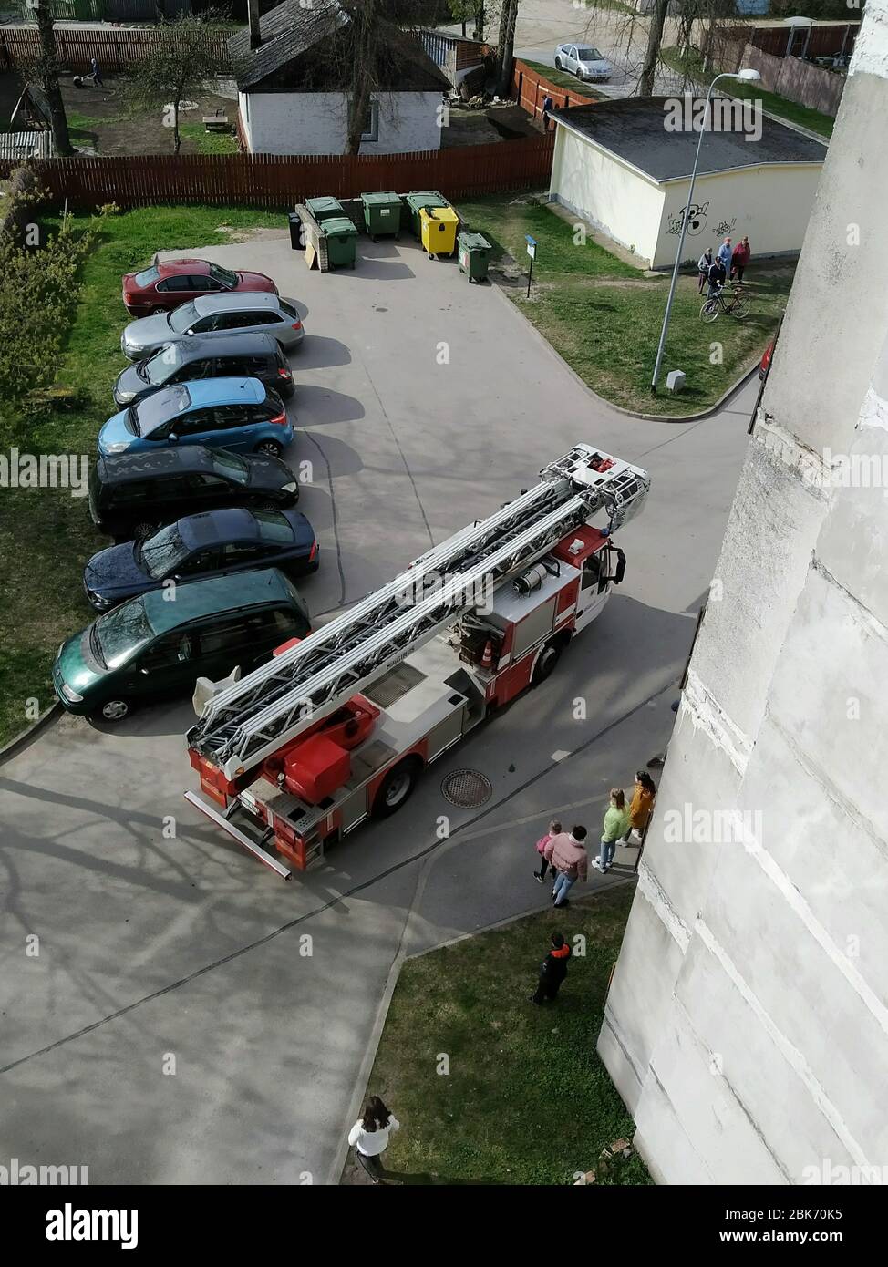 Fire engine in the courtyard of an apartment building in Riga Stock ...