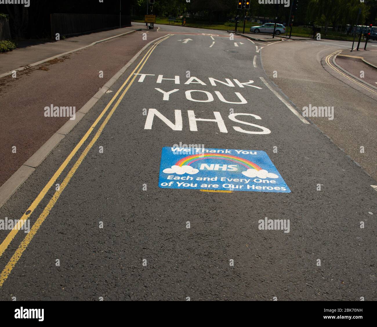 Cambridge, uk, 02-05-2020, Local road leading to Addenbrookes NHS ...