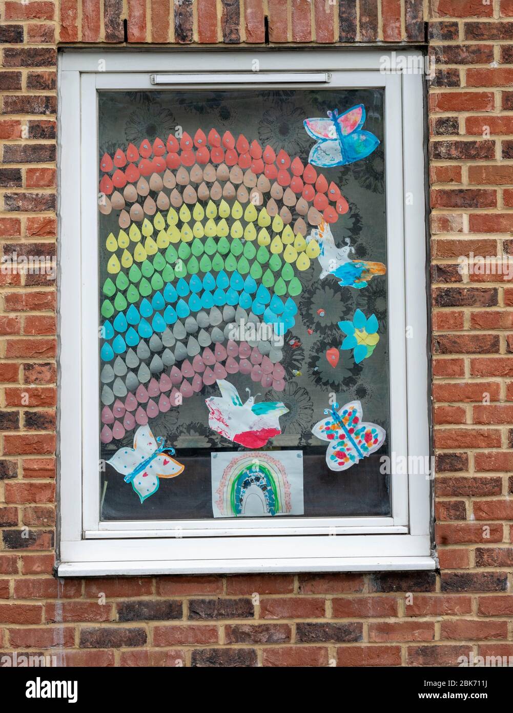 Covid-19 lockdown Brentwood Essex UK rainbow window display Stock Photo ...