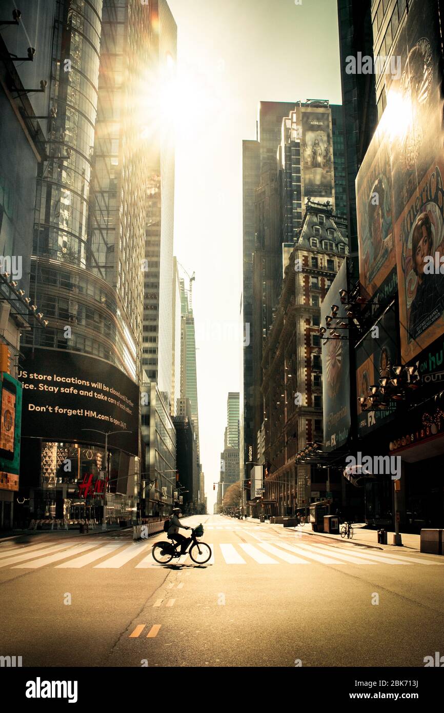 NEW YORK CITY - APRIL 19, 2020: View of empty street in Times Square ...