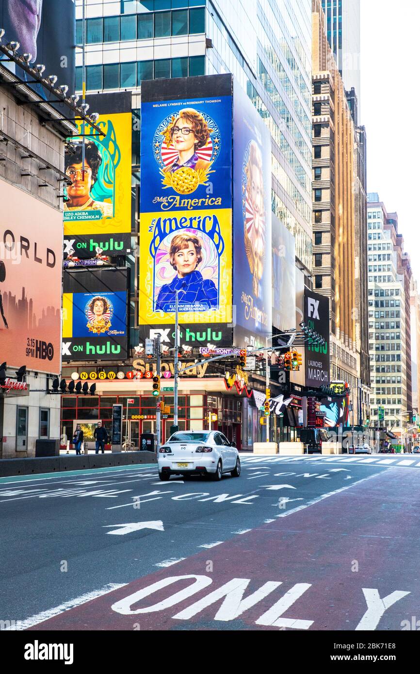 NEW YORK CITY - APRIL 19, 2020: View of empty street in Times Square ...