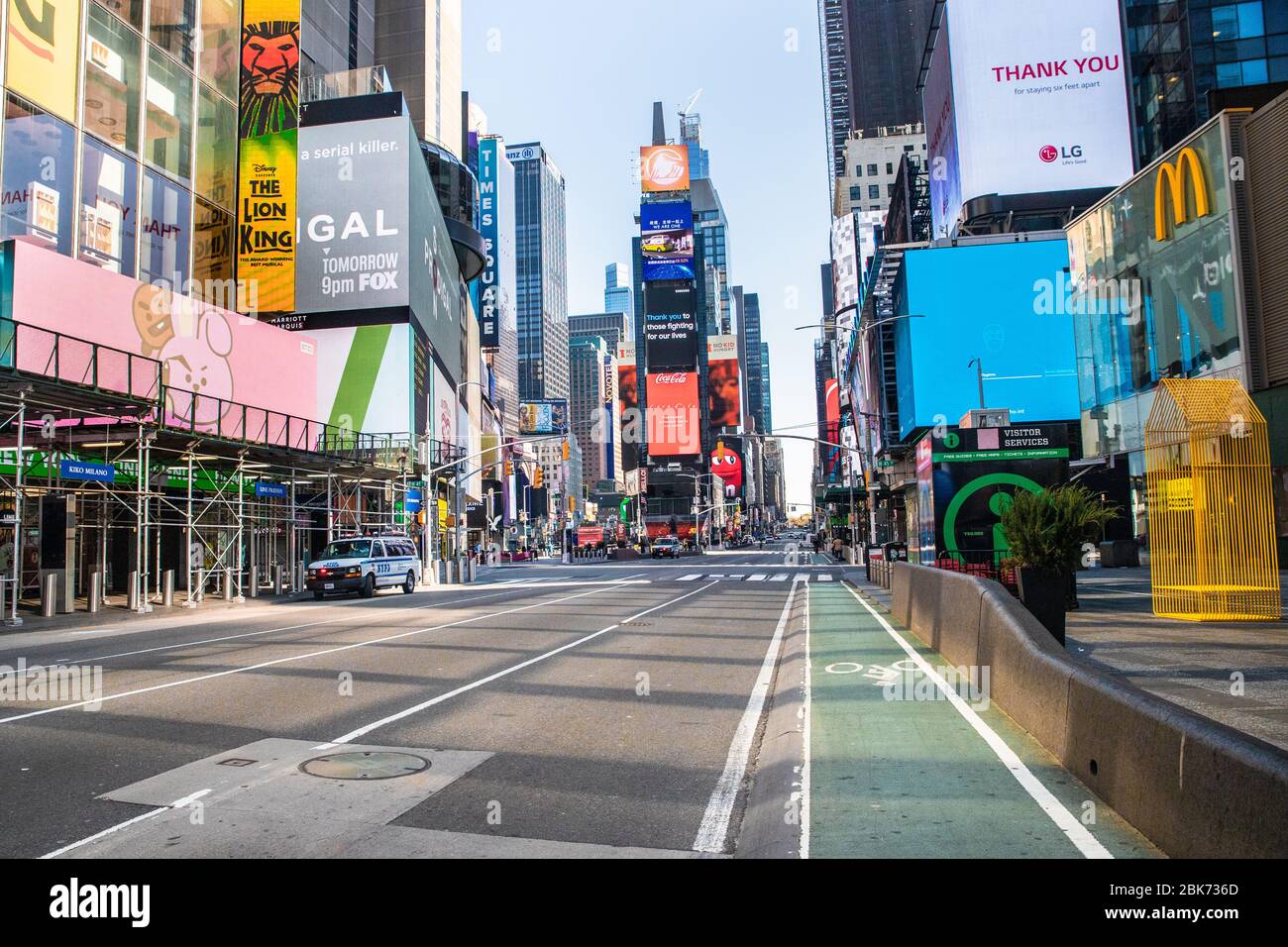 NEW YORK CITY - APRIL 19, 2020: View of empty street in Times Square ...