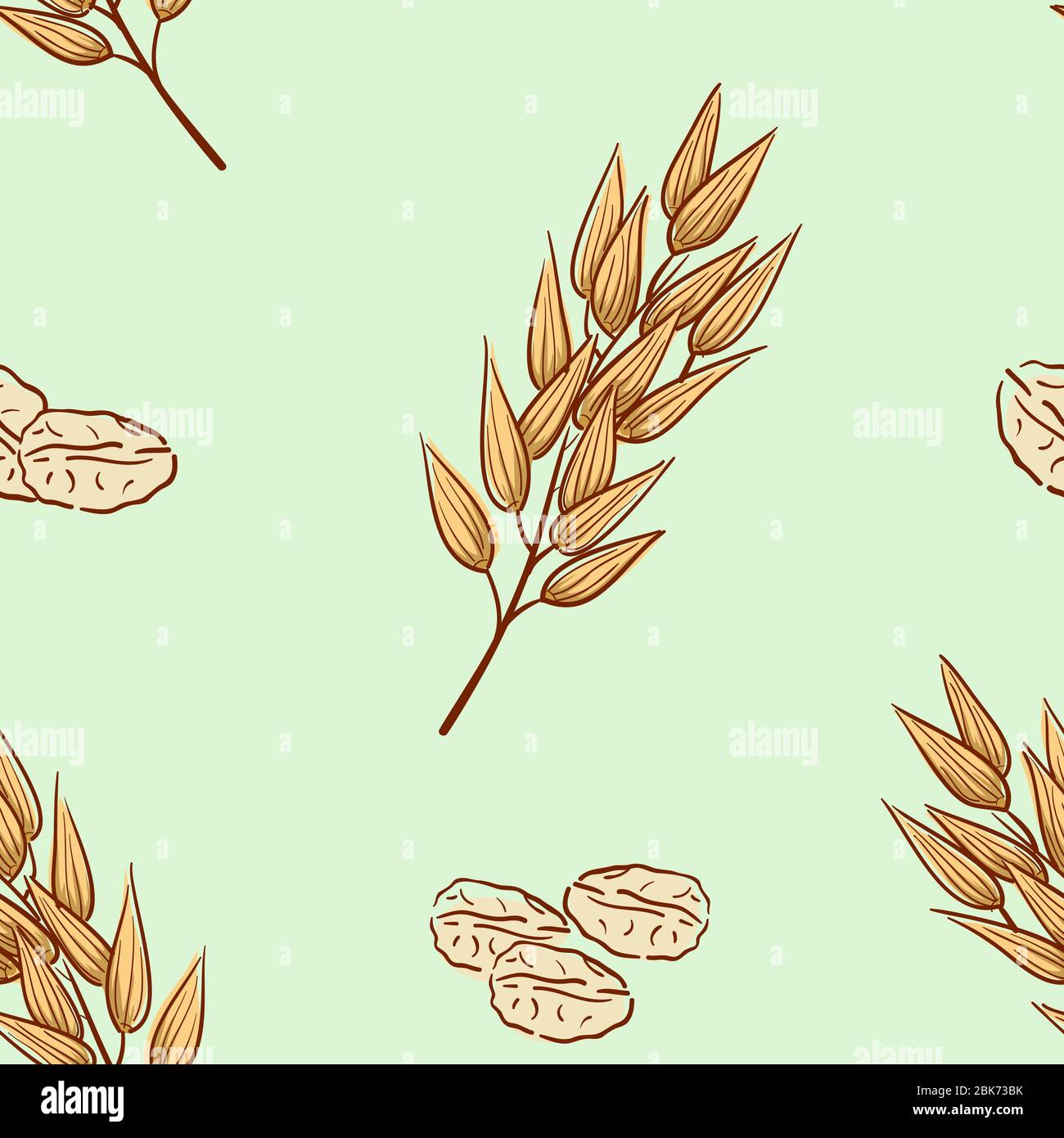 Seamless Background Illustration of Rolled Oats and Oat Ears Stock ...
