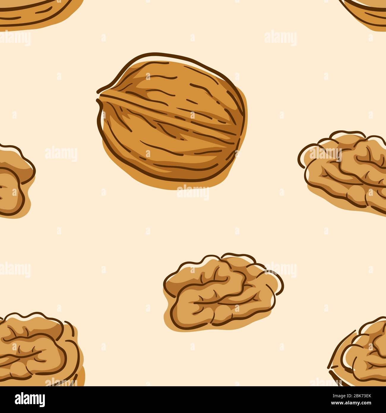 Seamless Background Illustration of Walnut with Shell and Without Stock ...