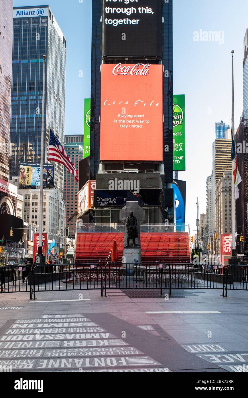 NEW YORK CITY - APRIL 19, 2020: View of empty street in Times Square ...