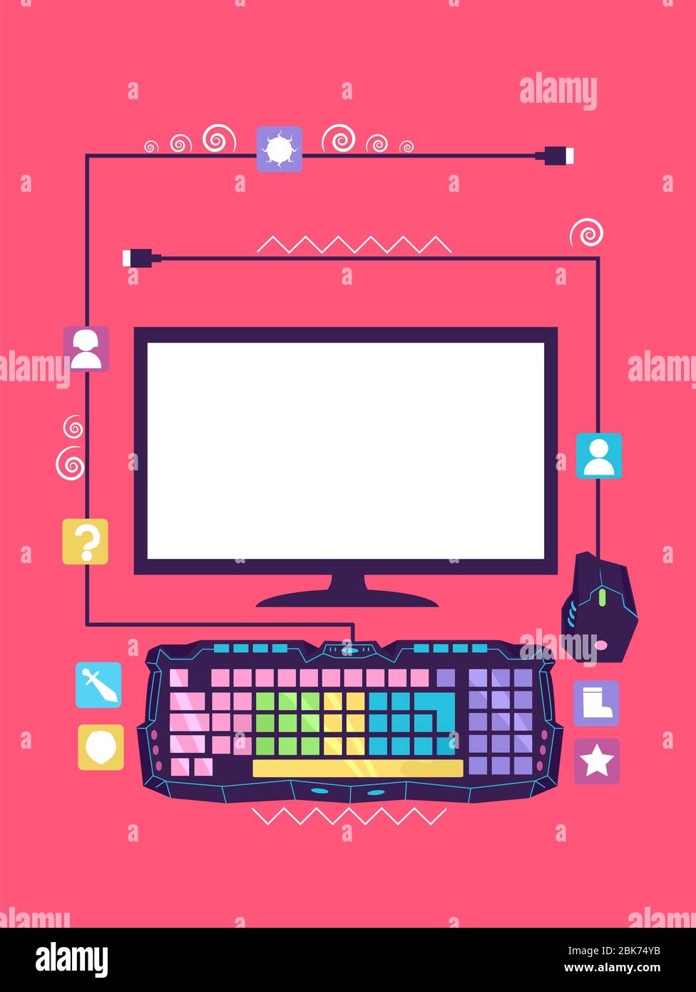 Illustration of a Monitor with Blank Screen, Gaming Keyboard and Mouse ...