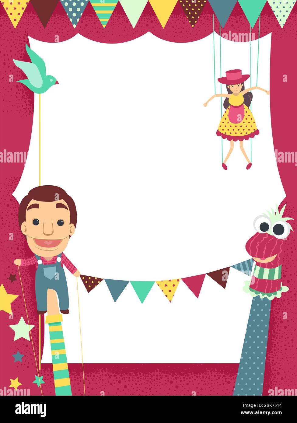 Illustration of a Festive Frame with Puppets and Triangular Flags as ...