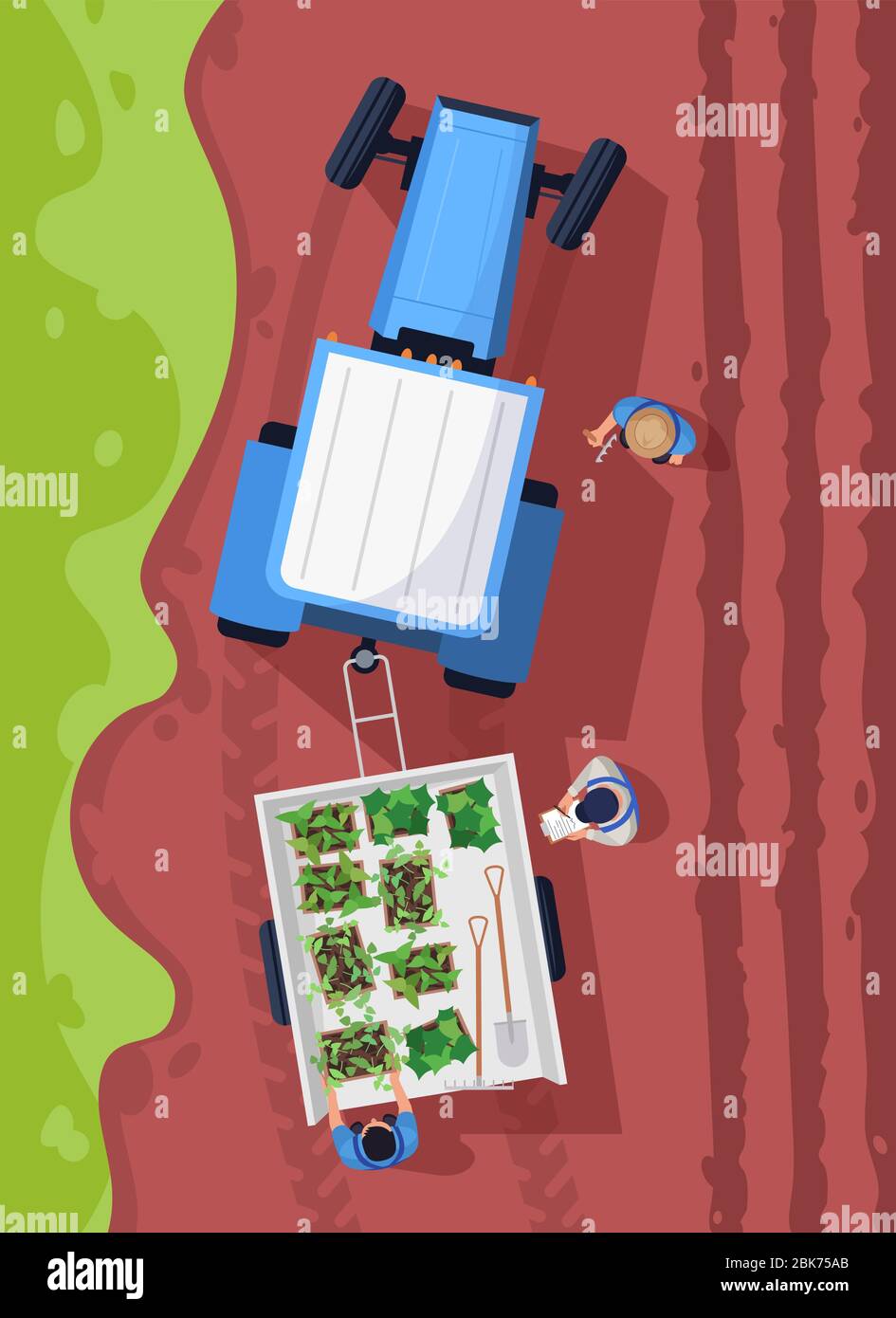 Harvesting plants semi flat vector illustration top view Stock Vector ...