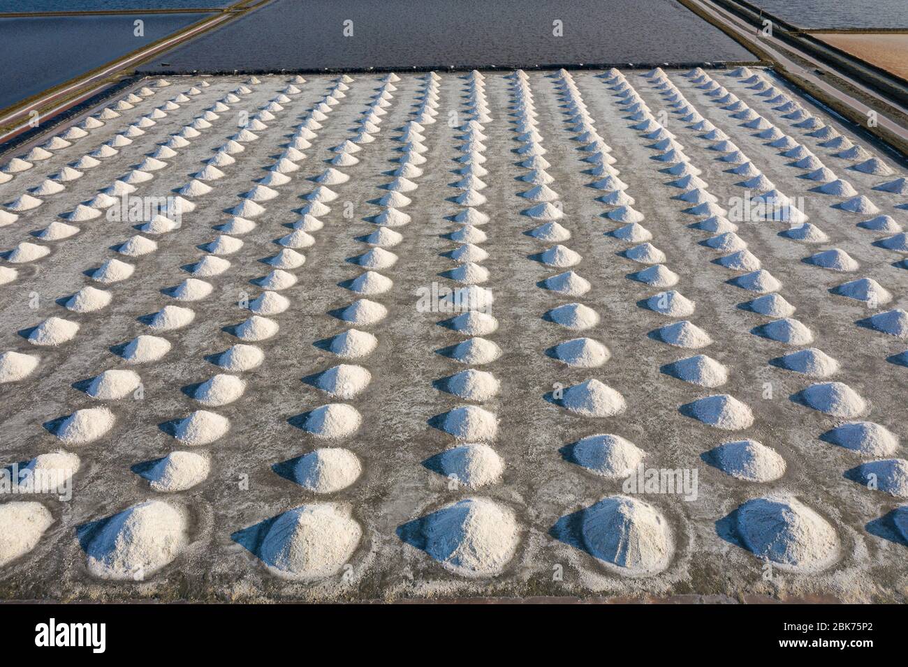 Aerial view of Salt in salt farm ready for harvest, Thailand Stock ...