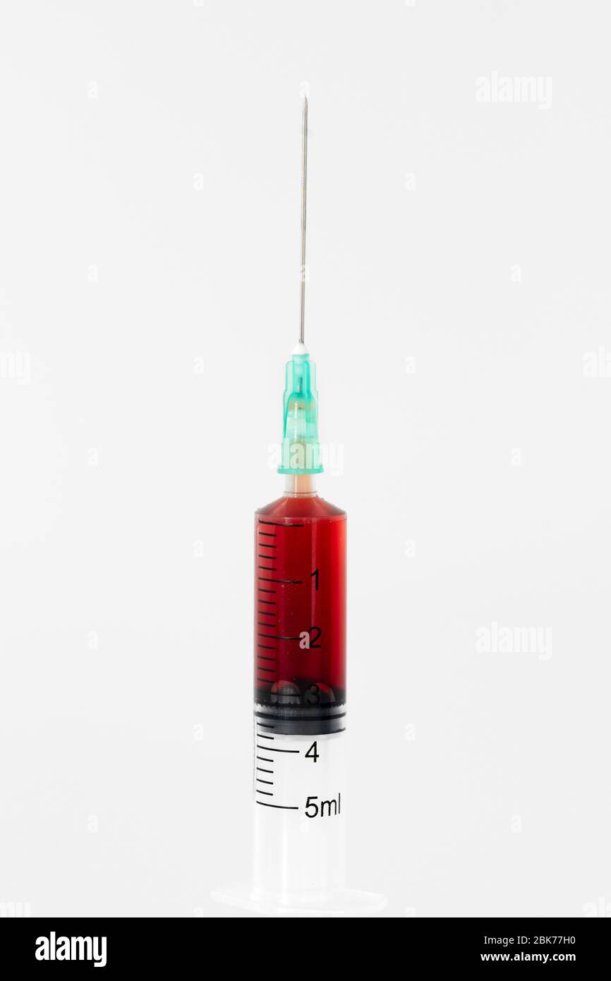 Blood test syringe isolated on white, closeup view Stock Photo - Alamy