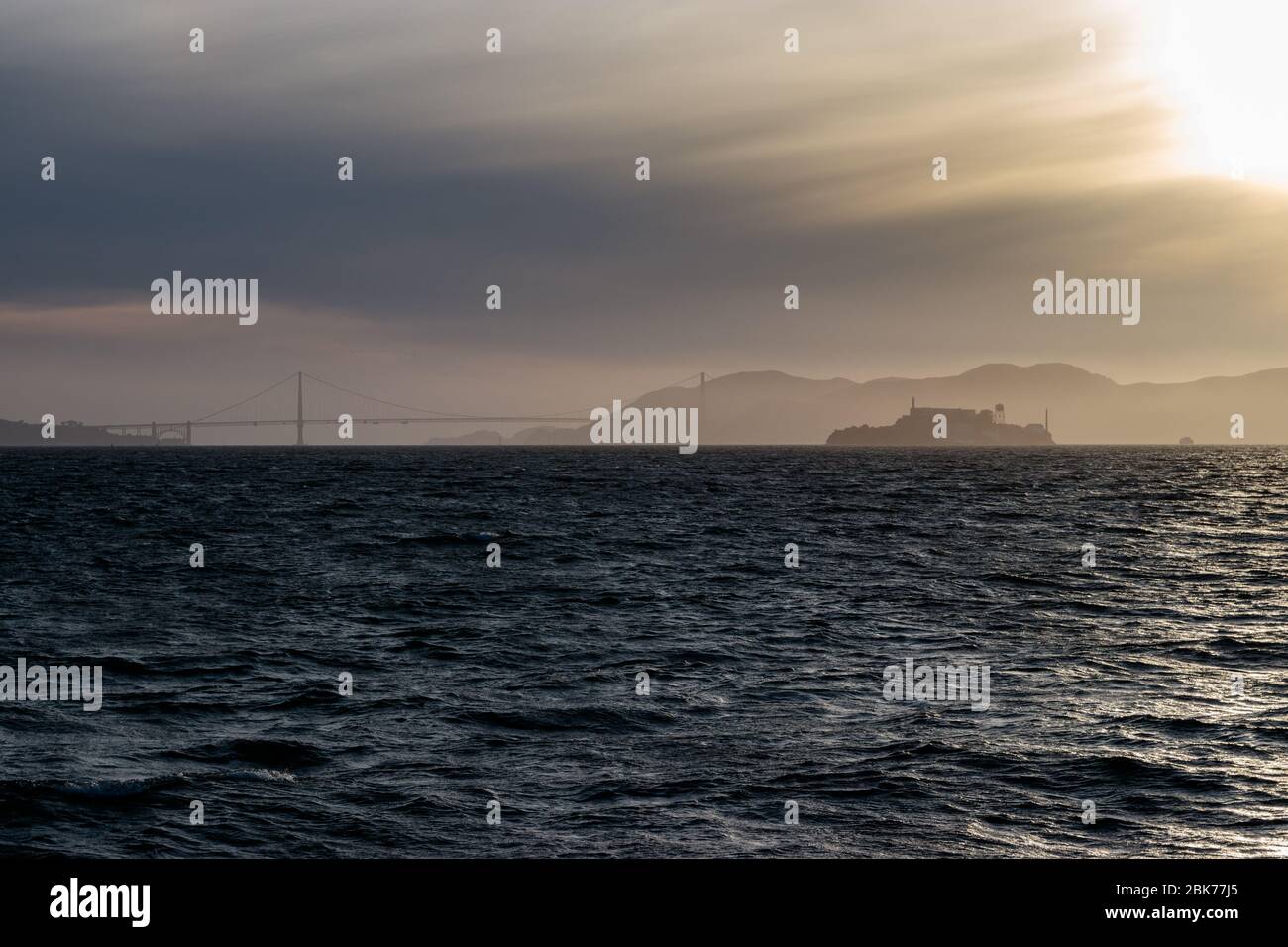 View of Alcatraz prison at sunset Stock Photo - Alamy