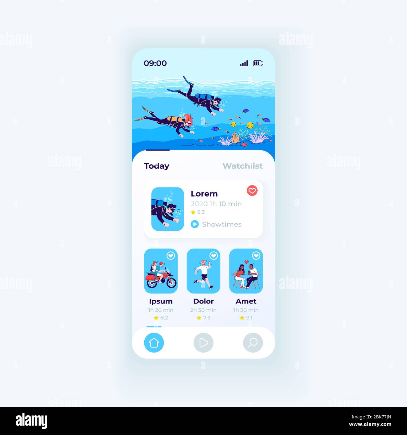 Streaming application smartphone interface vector template. Mobile app ...