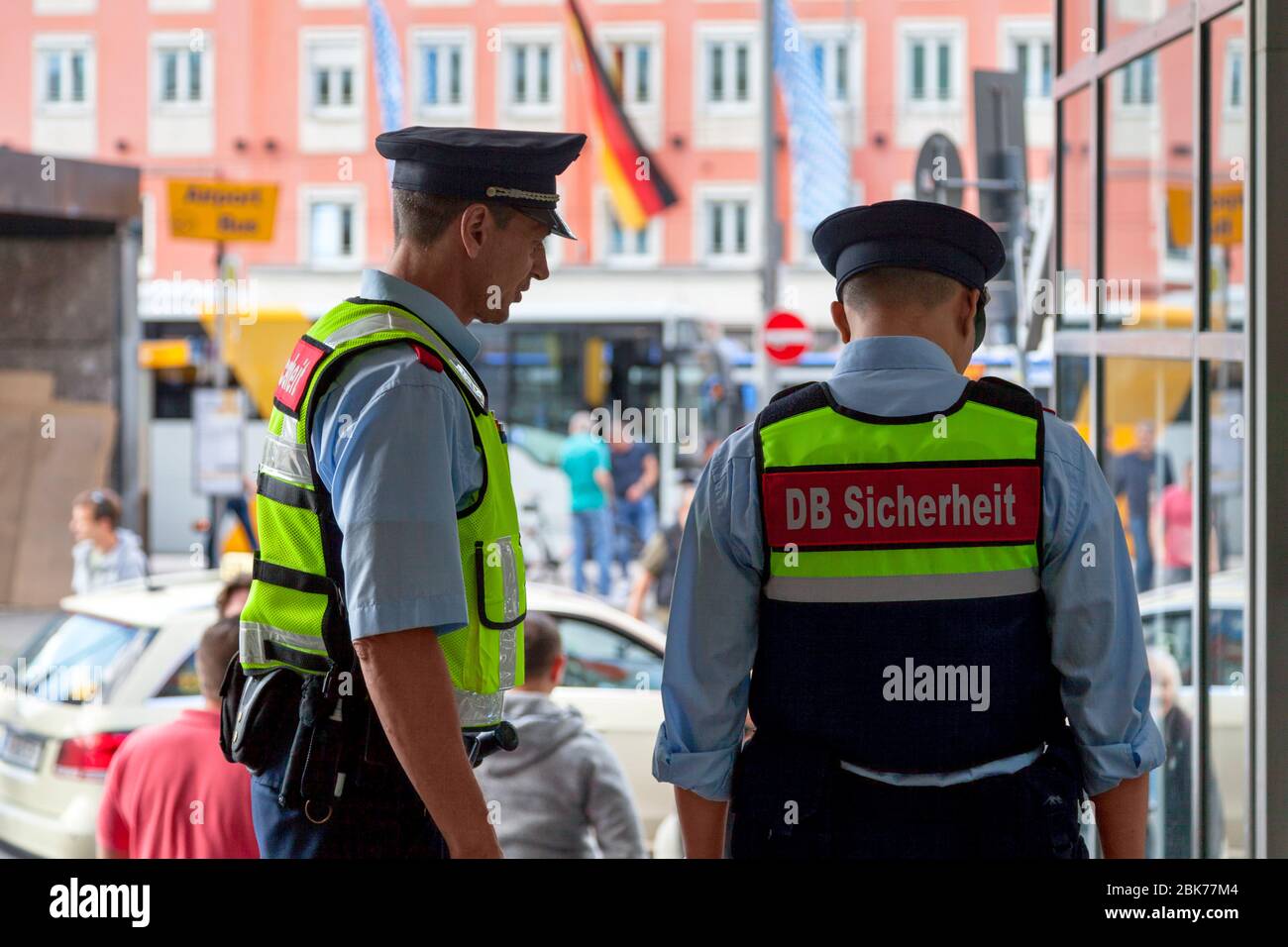 Munich, Germany - May 30 2019: Two employees of DB Sicherheit (DB ...