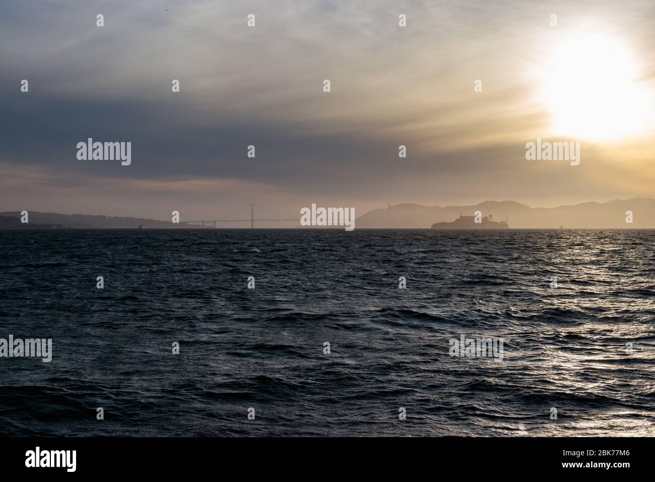 View of Alcatraz prison at sunset Stock Photo - Alamy