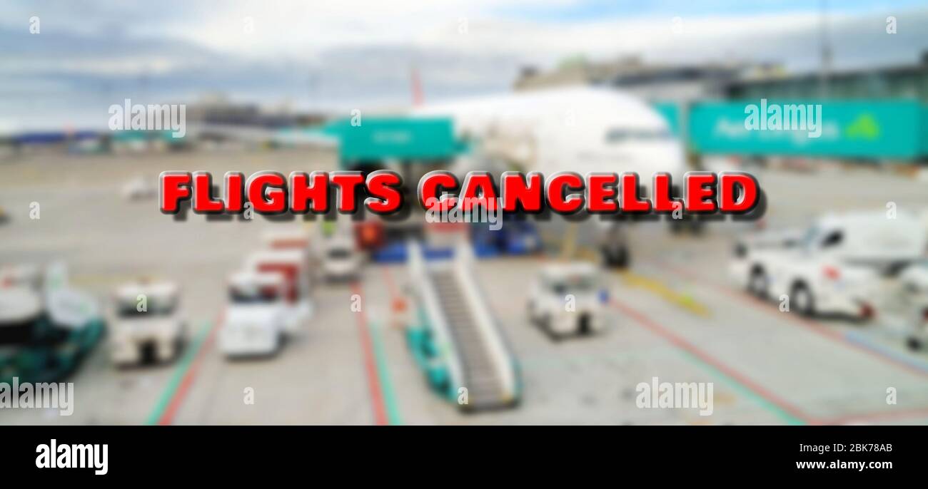 Plane at gate marked with cancelled sign waiting for passengers ...