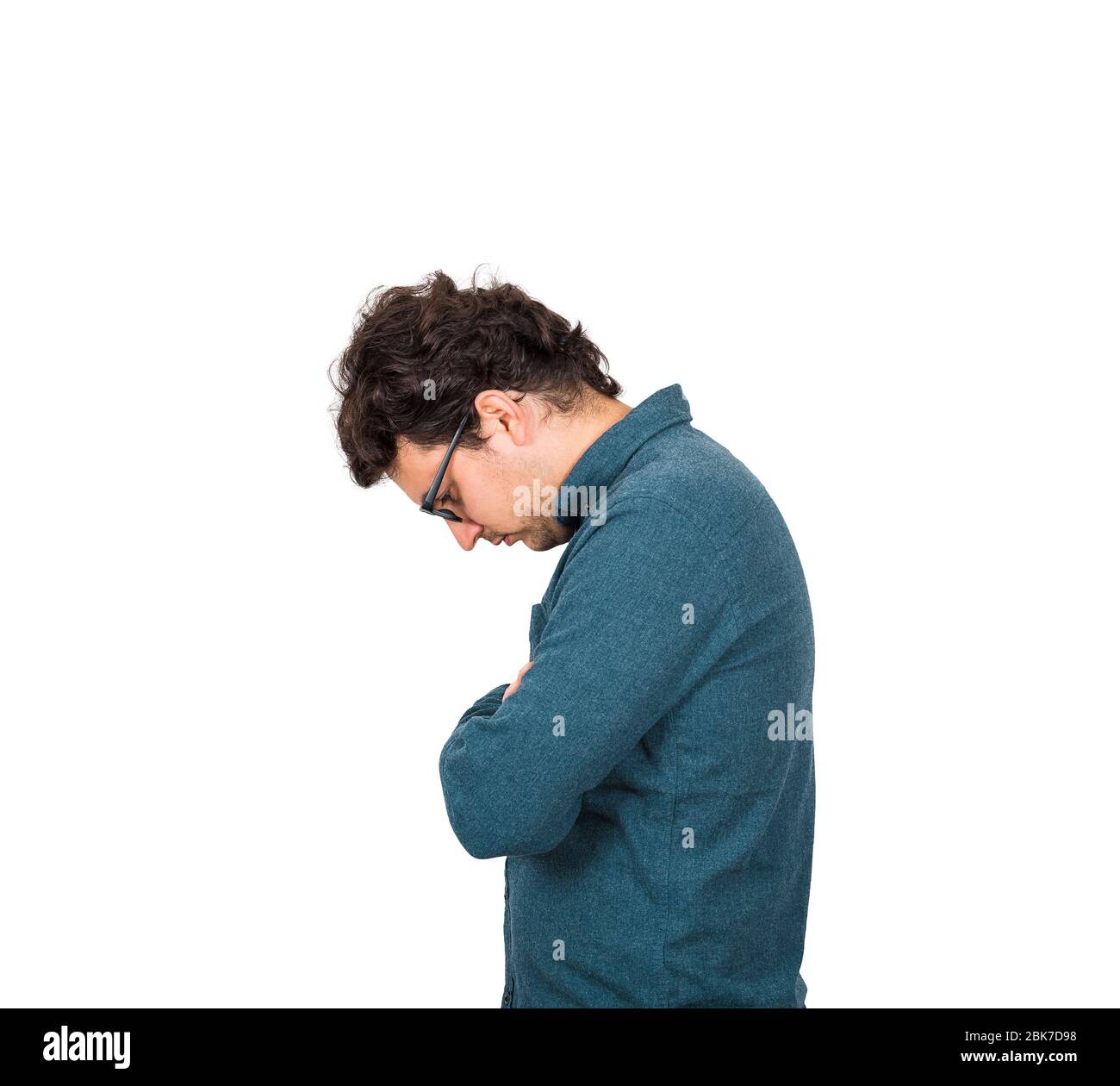 Side view portrait of sad and thoughtful businessman looking down ...