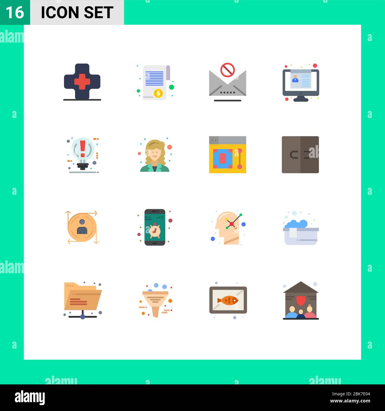 16 Thematic Vector Flat Colors and Editable Symbols of idea, resume ...