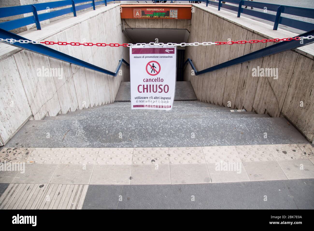 Roma, Italy. 02nd May, 2020. Notice of closure of one of the entrances ...