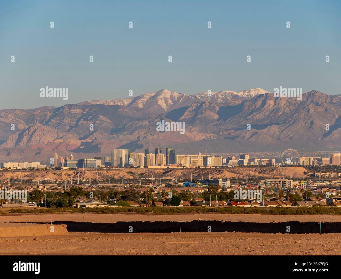 Sunrise high angle view of the Strip skyline at Las Vegas, Nevada Stock ...