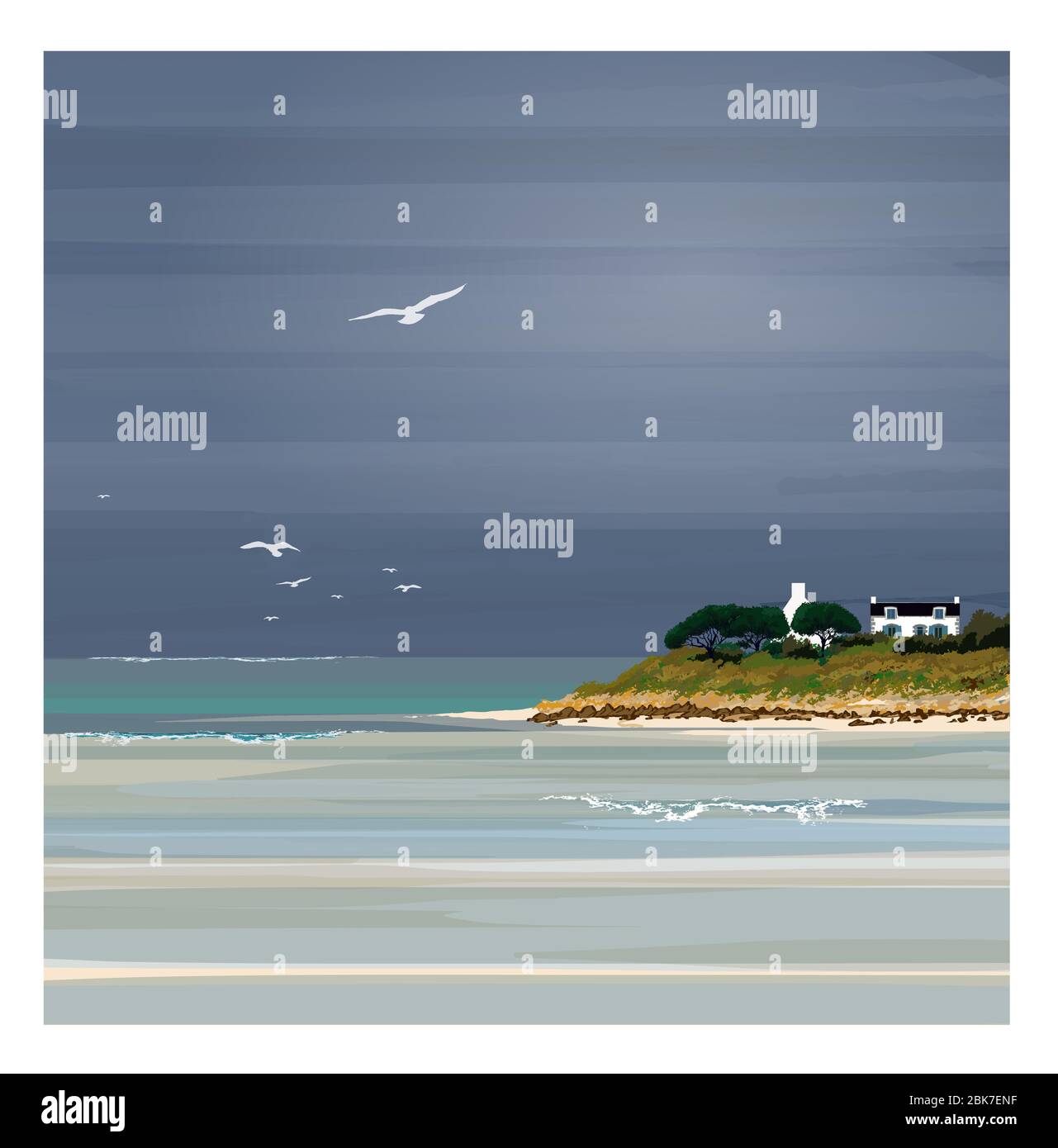 Illustration of a colorful coastline landscape - vector illustration ...