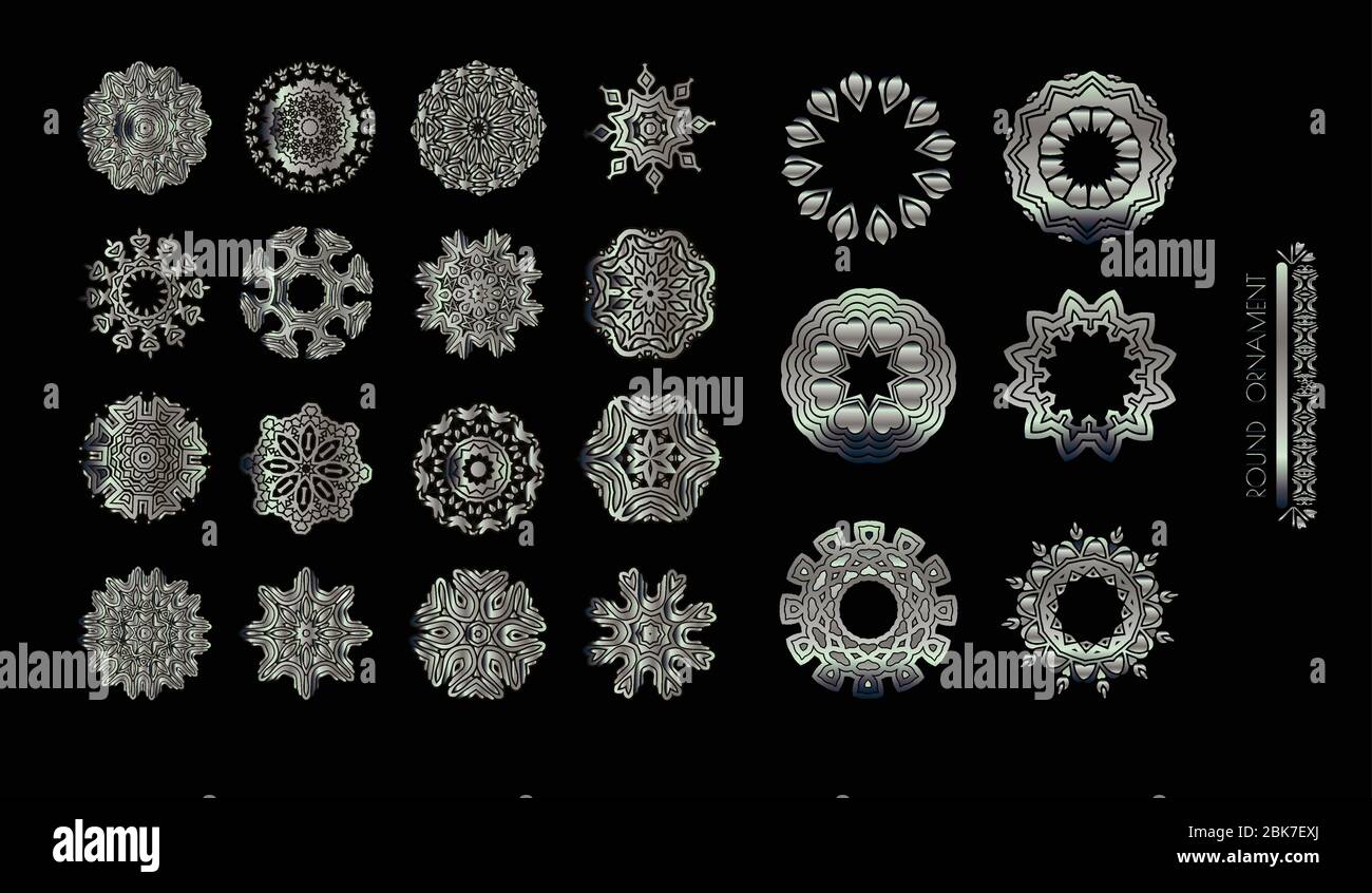 Silver Mandala set. Metallic steel pattern mandalas Stock Vector Image ...