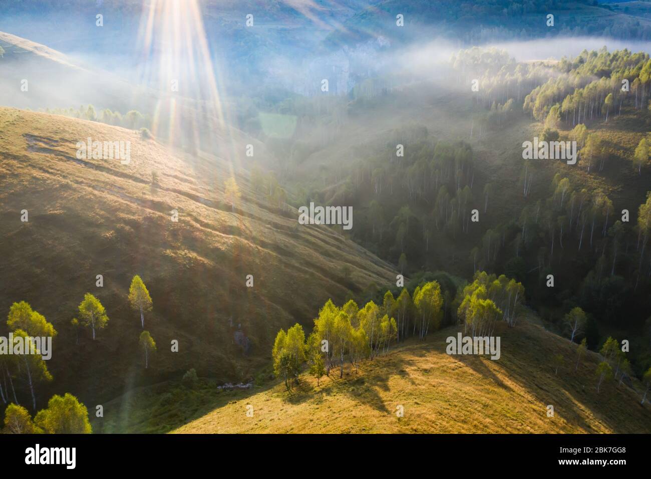 Aerial view of endless lush pastures of Transylvania. Beautiful ...