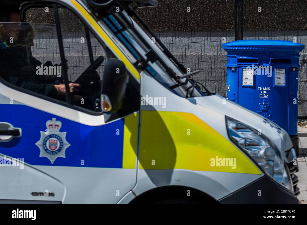 One of a handful of Royal Mail Letter boxes painted blue as a thank you ...