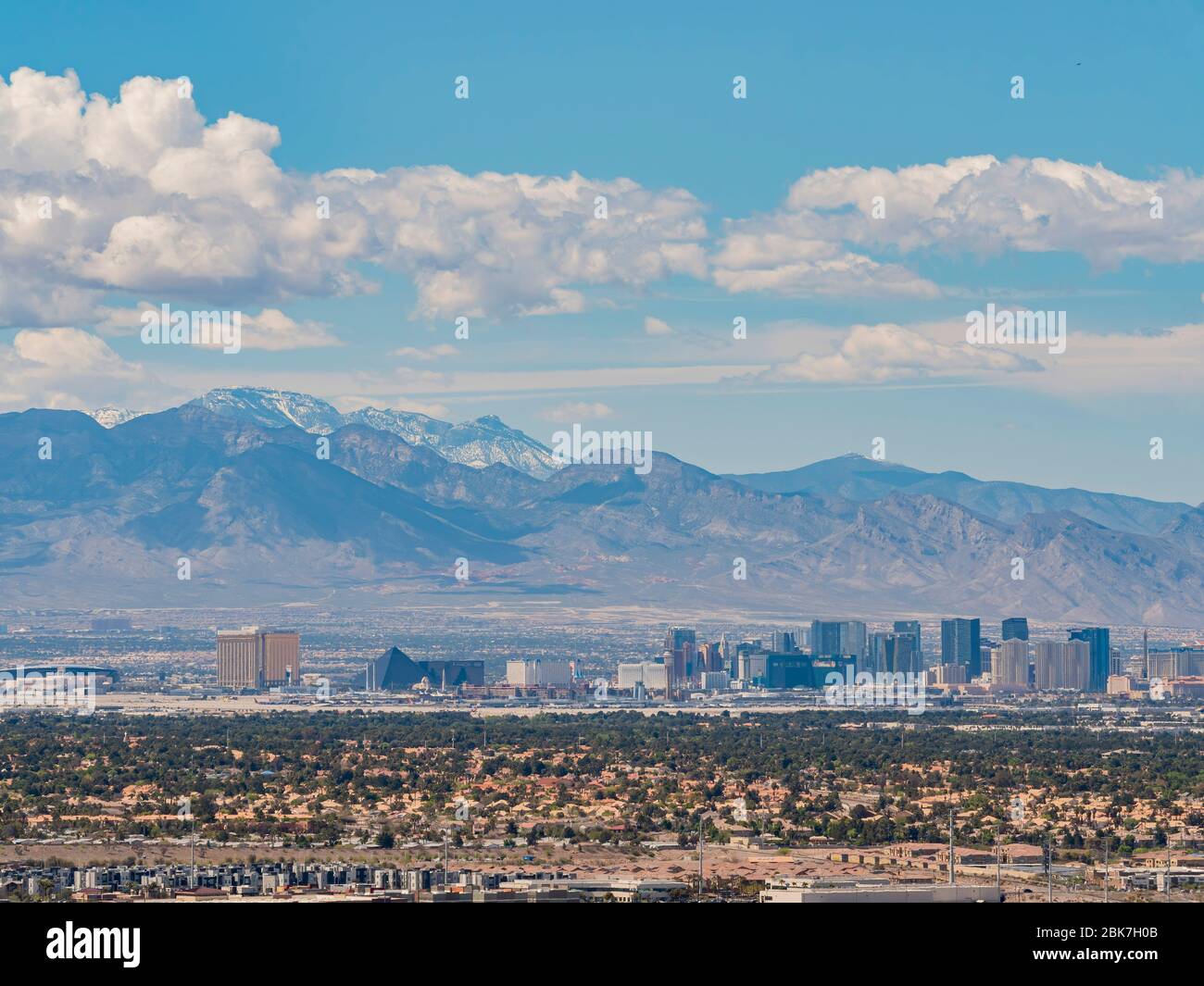 High angle view of the Las Vegas strip skyline and cityscape at Nevada ...