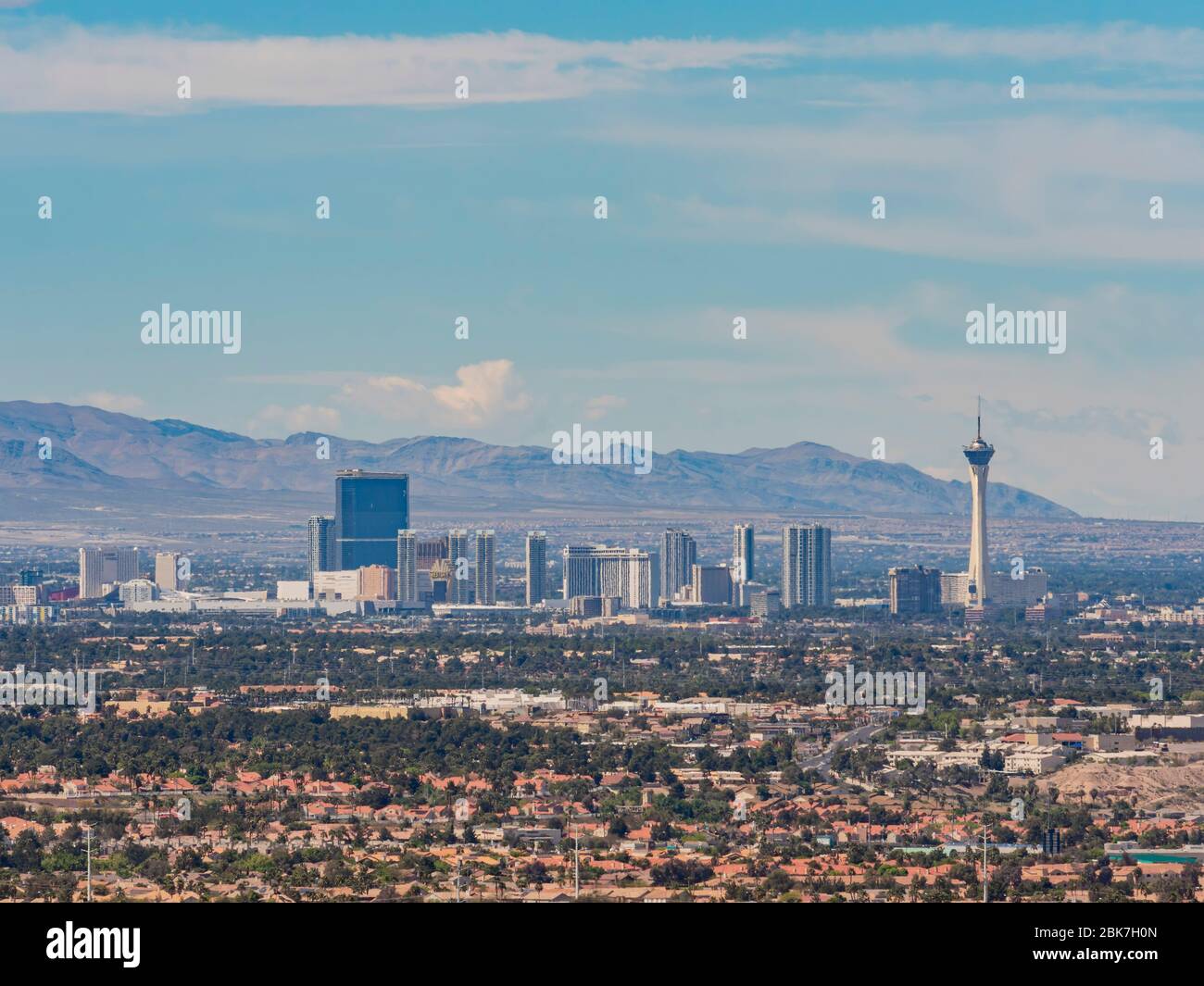 High angle view of the Las Vegas strip skyline and cityscape at Nevada ...