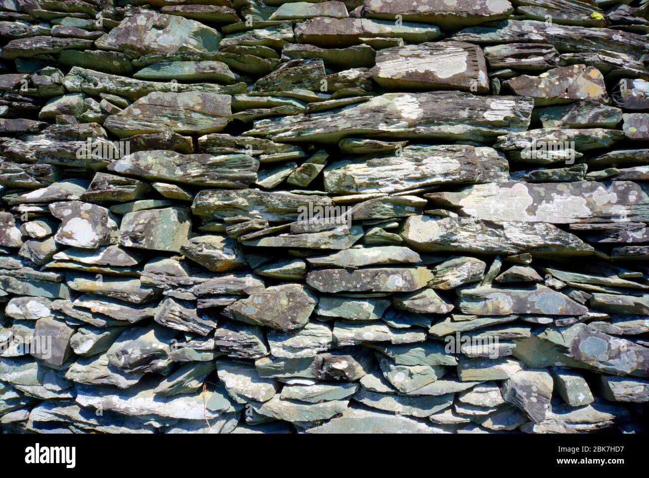 Section of English dry stone wall construction formed of square and ...