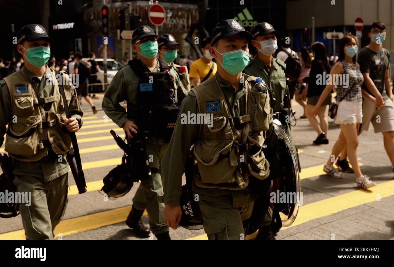 Hong Kong, CHINA. 1st May, 2020. Riot Policemen patrolling on the ...