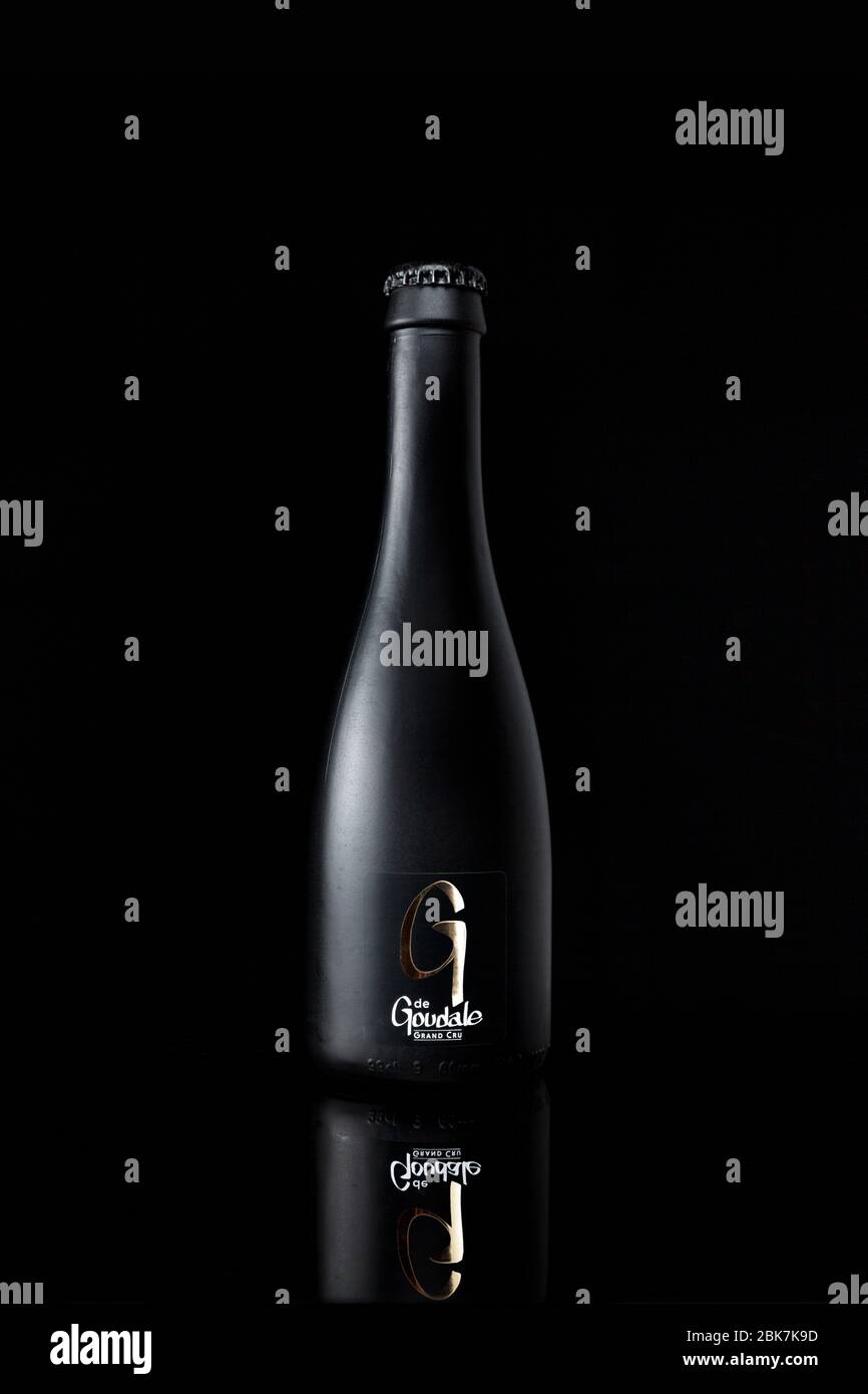Bottle of French beer (G de Goudale - Grand cru) isolated on black ...