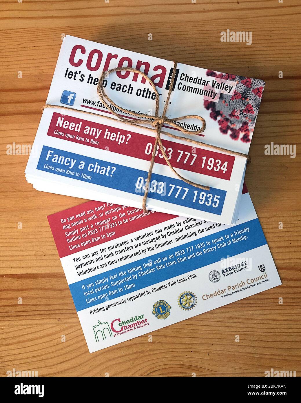 May 2020 - Cheddar community help cards with phone numbers for those in ...