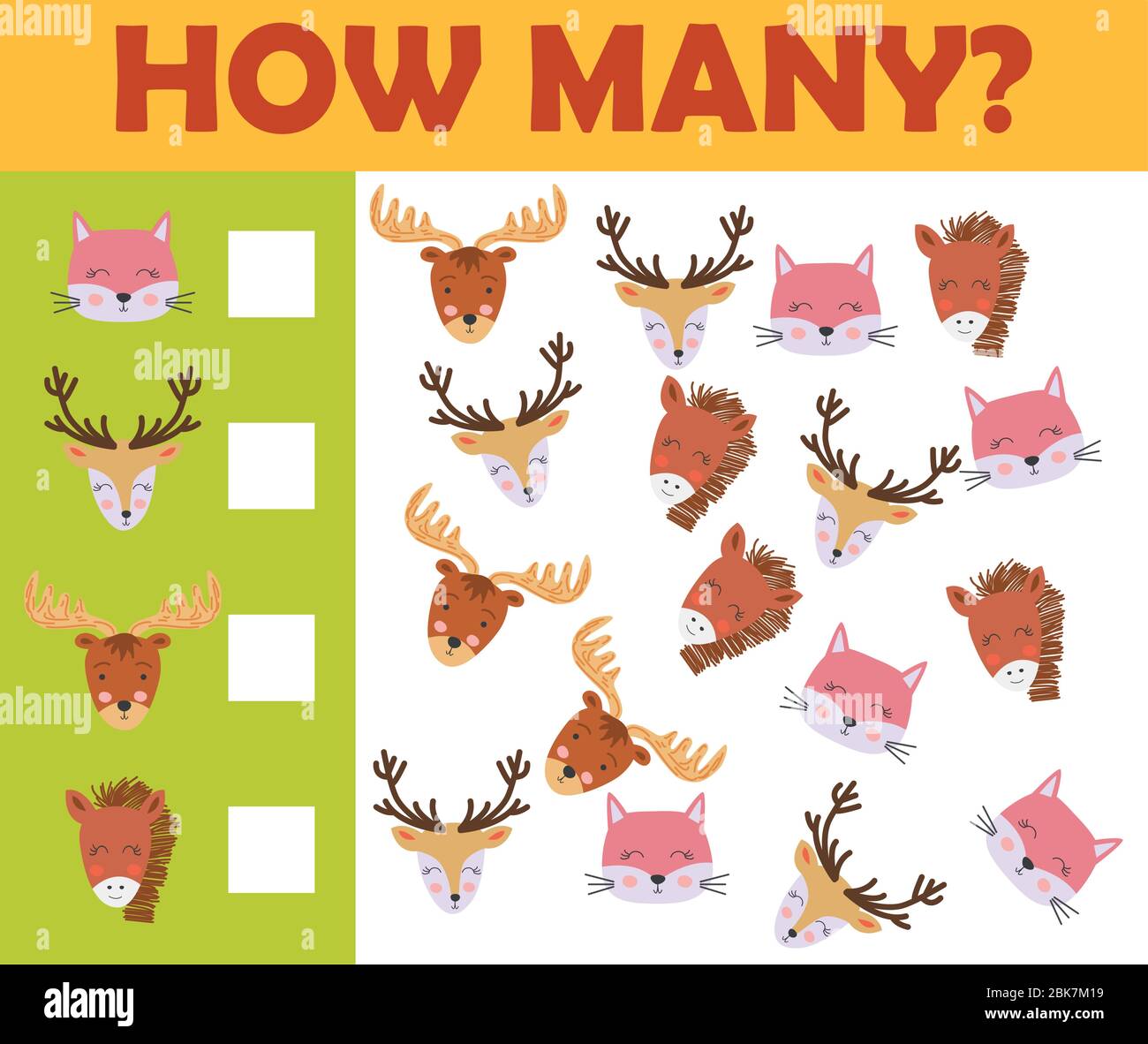 Counting animal games for preschool kids sheet layout in colorful ...