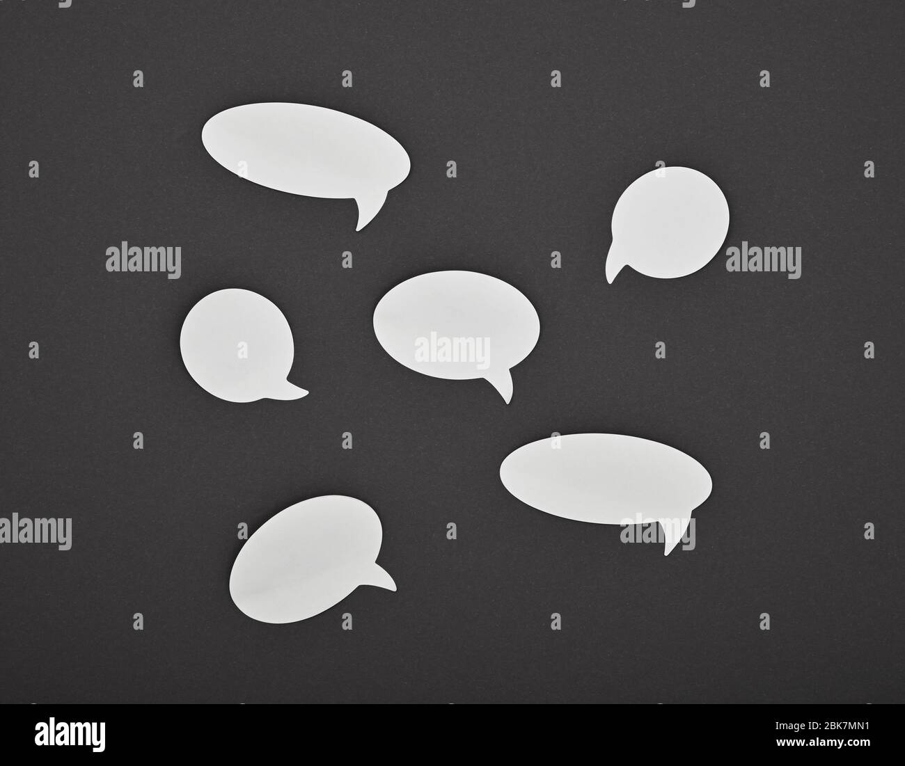 Group of six different shape blank empty white paper speech bubble ...