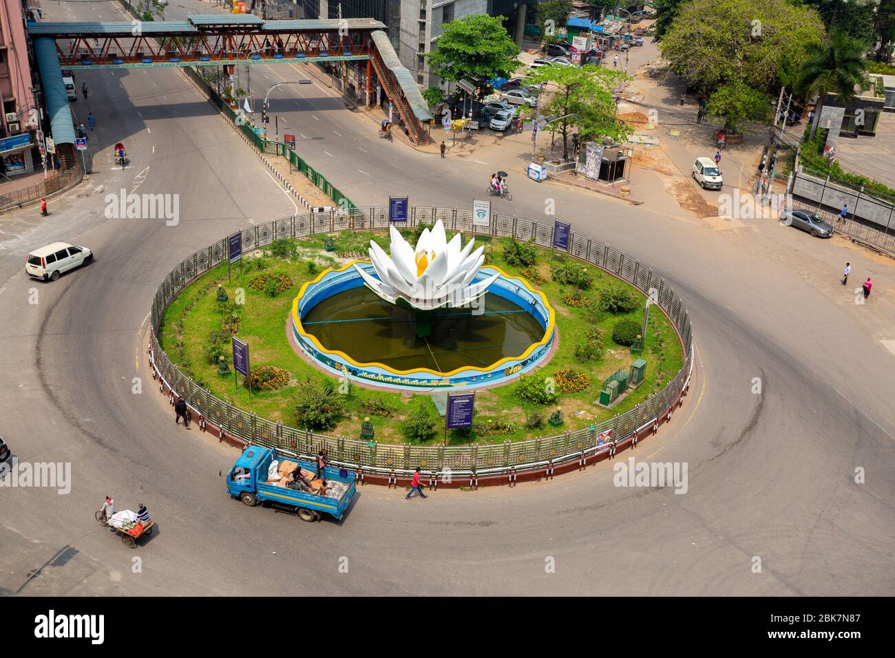 Top views and empty of Shapla Chattar Motijheel during coronavirus shutdown movement at Dhaka ...