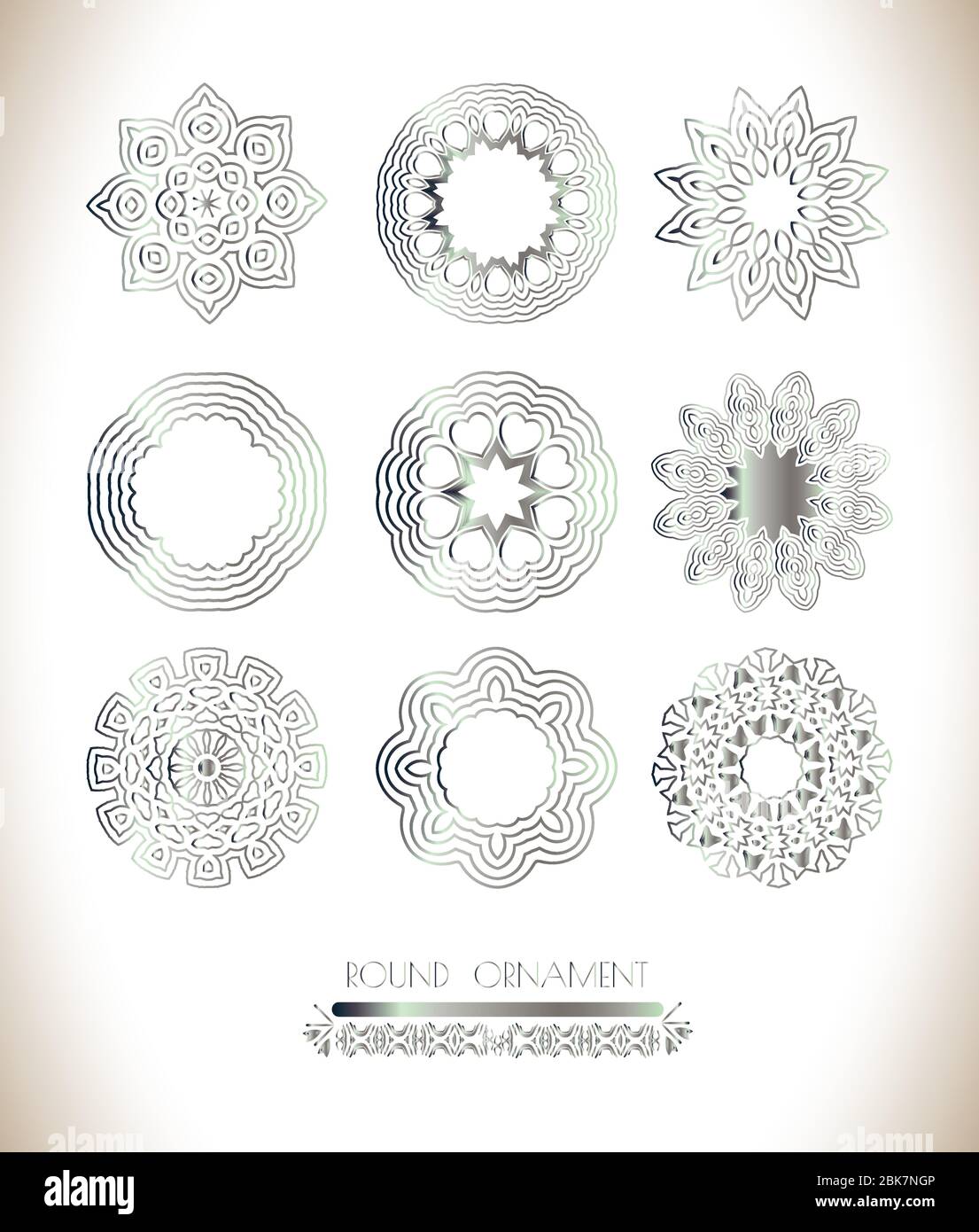 Royal circle design elements. Silver texture. Silver mandala on white ...