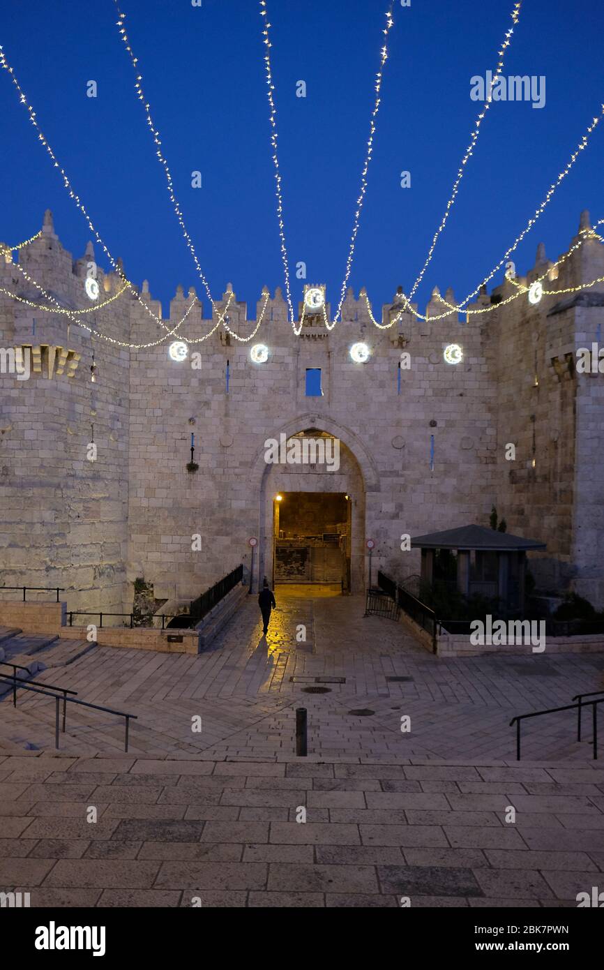 Jerusalem, Israel. 2nd May, 2020. A lone pedestrian enters Nablus Gate ...