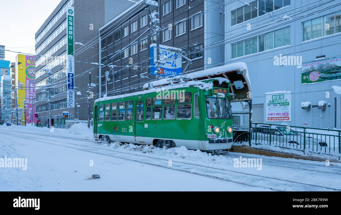 Tram in the Snow, Sapporo, Japan Stock Photo - Alamy