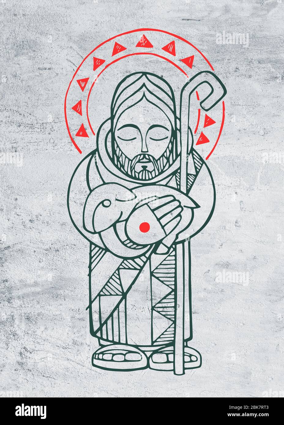 Digital illustration or drawing of Jesus Christ Good Shepherd with ...