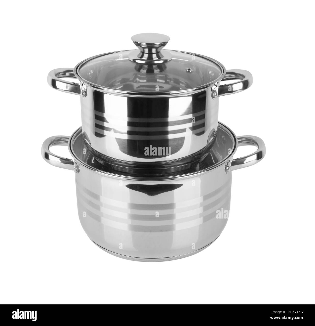chrome pan with lid isolated on white background Stock Photo - Alamy