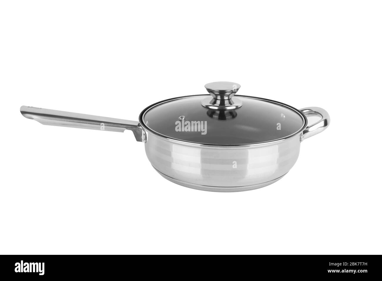 chrome pan with lid isolated on white background Stock Photo - Alamy