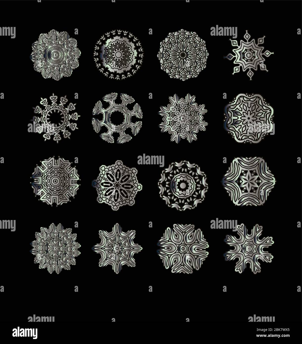 Silver Mandala set. Metallic steel pattern mandalas Stock Vector Image ...