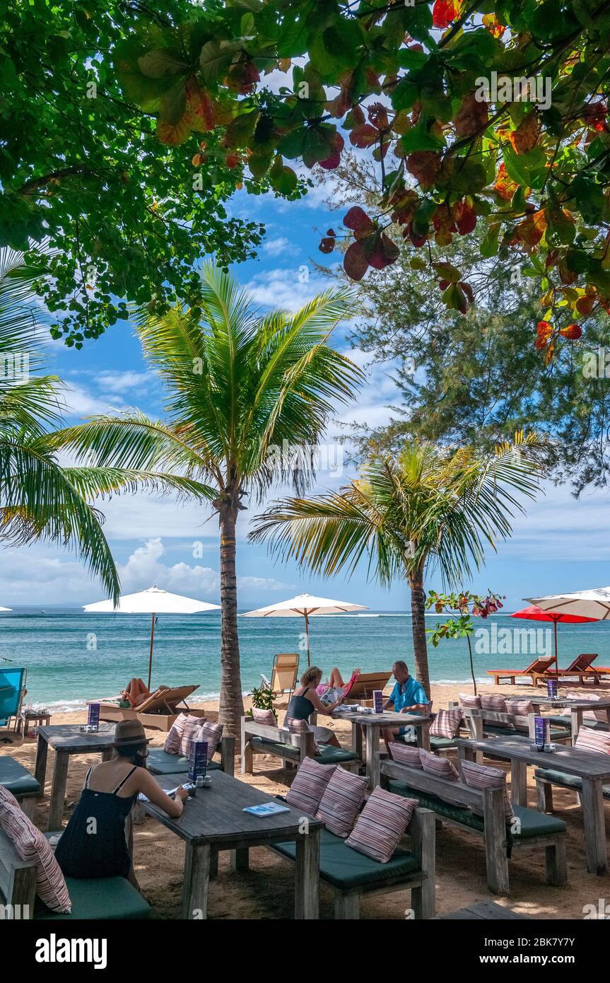 Outdoor restaurant Sanur Beach Bali Indonesia Stock Photo - Alamy