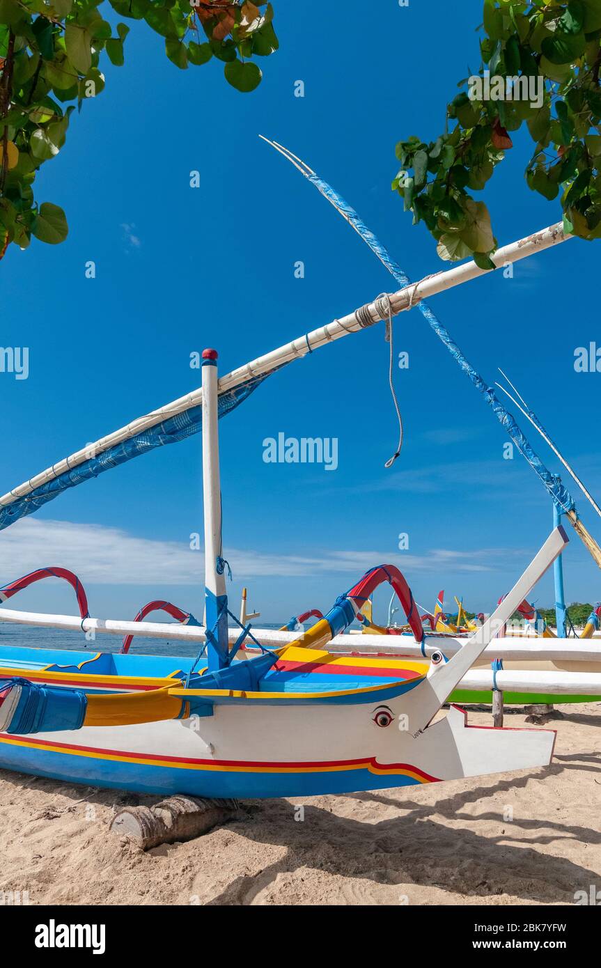 Traditional Jukung fishing boats on Sanur Beach Sanur Bali Indonesia ...