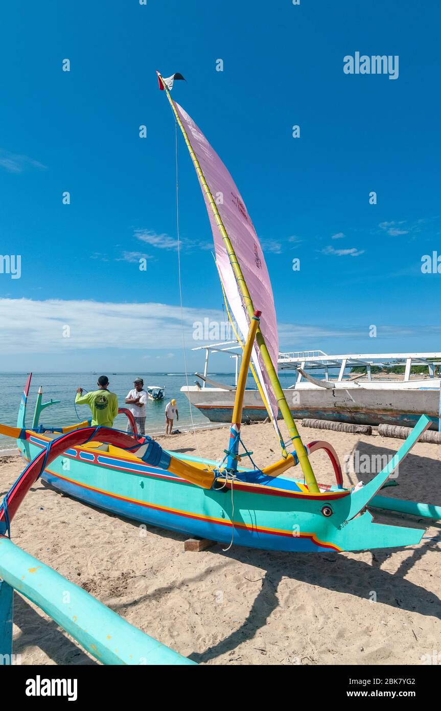 Traditional Jukung fishing boats on Sanur Beach Sanur Bali Indonesia ...