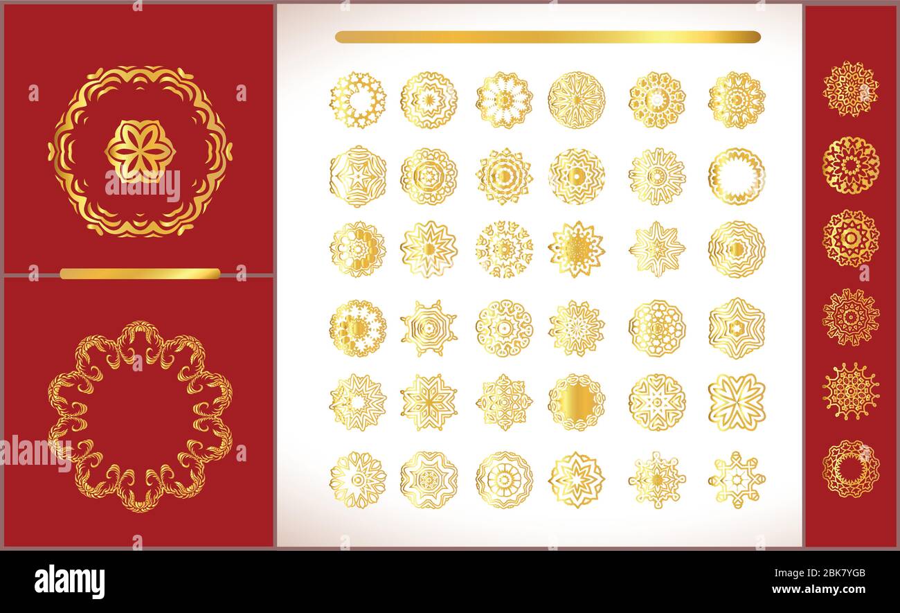 Vector gold design elements. Golden circular ornaments in oriental ...