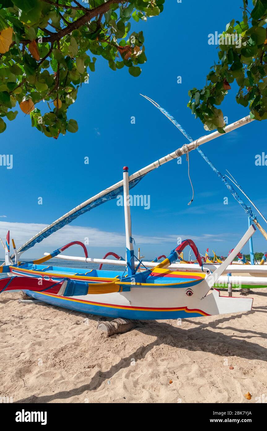 Traditional Jukung fishing boats on Sanur Beach Sanur Bali Indonesia ...