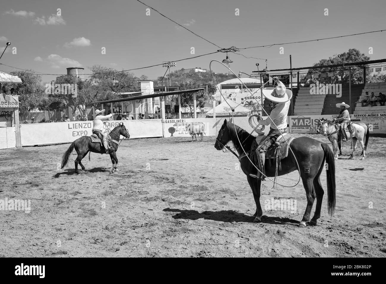 Mexican cowboys participating in one of the events of a "charreria ...