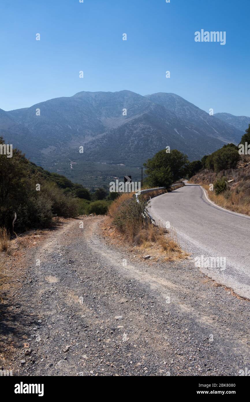 Country of central Crete, with a high mountain in the background. Line ...